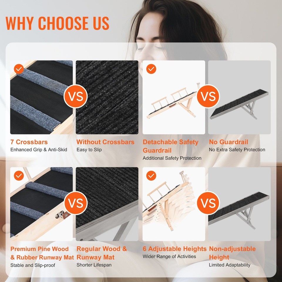 47.2in Adjustable Foldable Pet Ramp & Wood Surface for Dogs & Cats | eBay