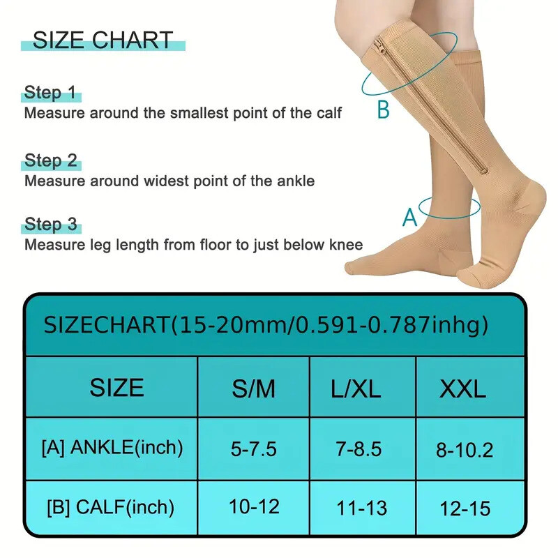 3x Zip-Up Compression Socks 20-30mmHg Closed Toe With Zipper Pain ...