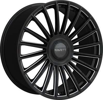 22" Inch Black & Milled Ravetti M17 Floating Cap 5x108 5x114.3 +40 Rims ...