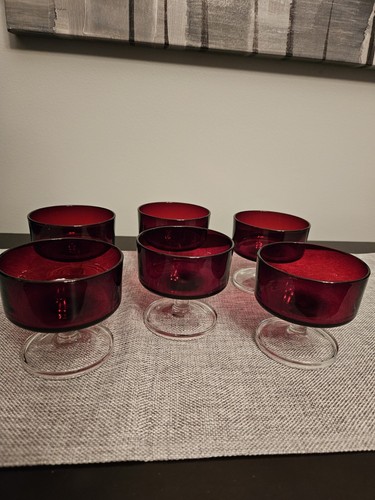 Vintage Luminarc Ruby Red Glass Dessert Dish Clear Stem Marked France ...