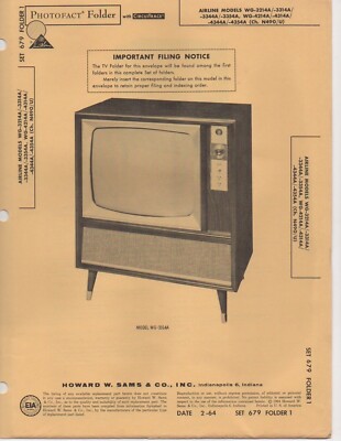 1964 AIRLINE WG-3214A TELEVISION SERVICE MANUAL 3314A 3344A 3354A 4214A ...