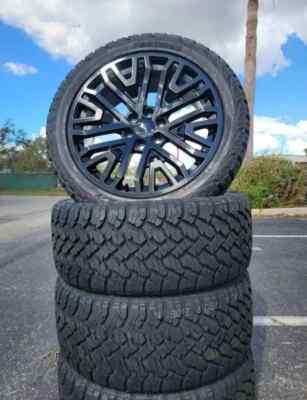 22" GMC DENALI GLOSS BLACK WHEELS RIMS TIRES CHEVY SILVERADO SIERRA RST ...