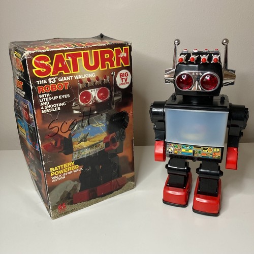 Saturn Robot 13" giant walking Robot original box Working All Original ...