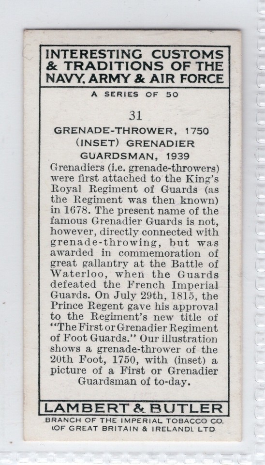 Interesting Customs Traditions of army 1939 #31 Grenade Thrower Grenadier Guards | eBay