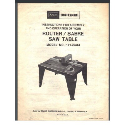 1985 Craftsman Router Table No. 171.25444 INSTRUCTION parts list MANUAL ...