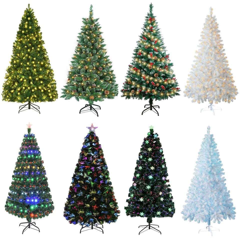 4ft/5ft/6ft/7ft Artificial Christmas Tree with LED Light Xmas Outdoor ...