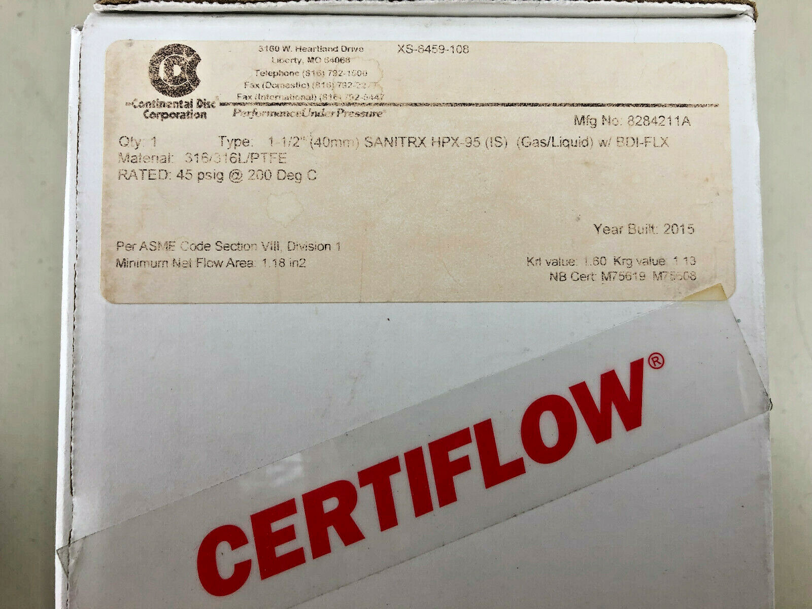 CDC Continental Rupture Disk Certiflow 1.5" Sanitrx HPX 95 w. BDI-FLX 8284211A | eBay