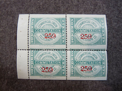 US STAMPS - Commercial Union Telegraph Co. - Block of 4 MNH Revenue ...