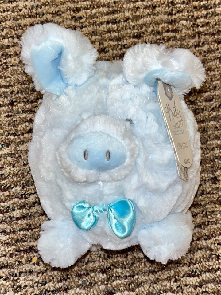 NEW Light Blue Fluffy Plush Payton Piggy Bank Baby Ganz Collection NWT ...