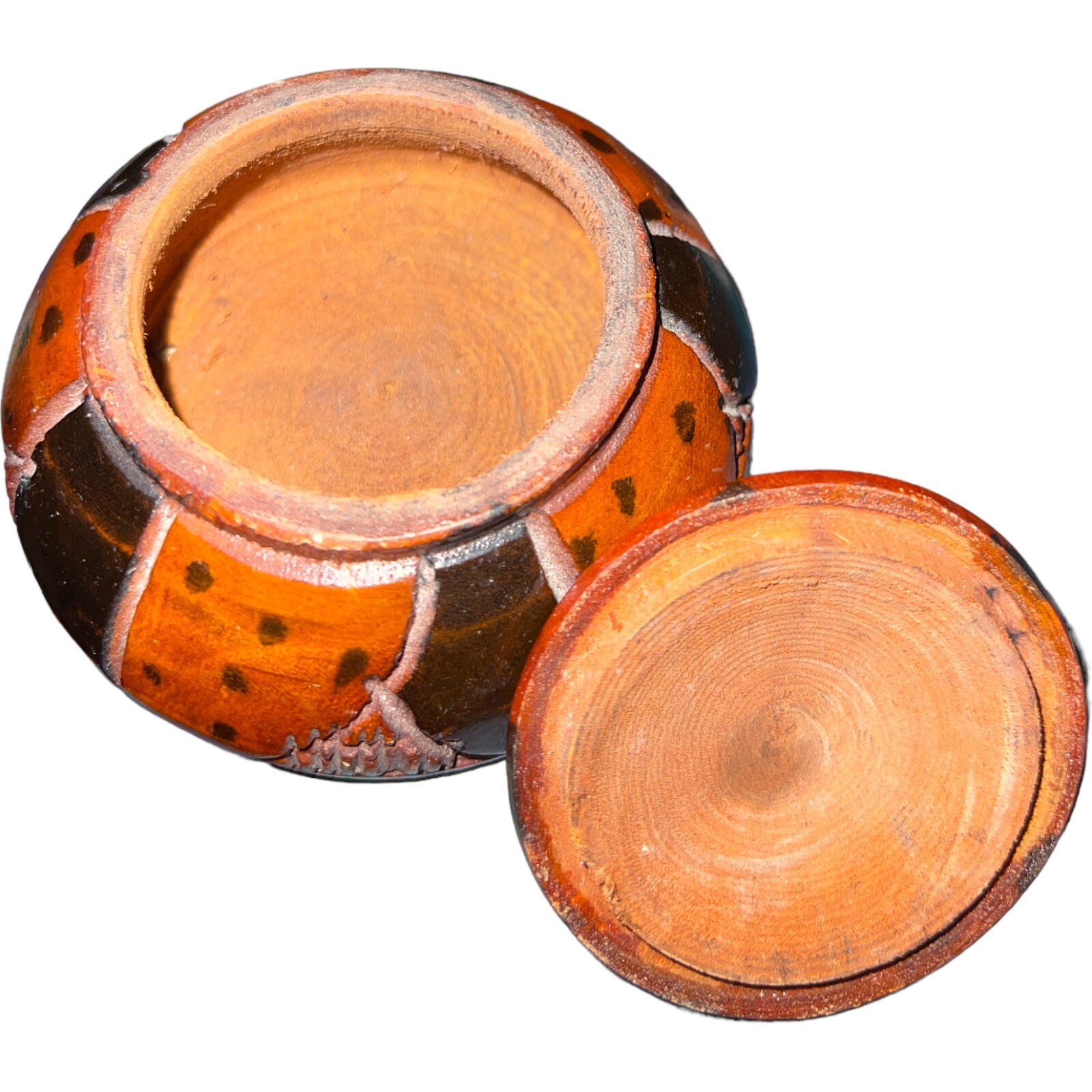 Hand Carved Wooden Bowl With Lid Console/Keys Coins Bowl Storage Jar 3 ...