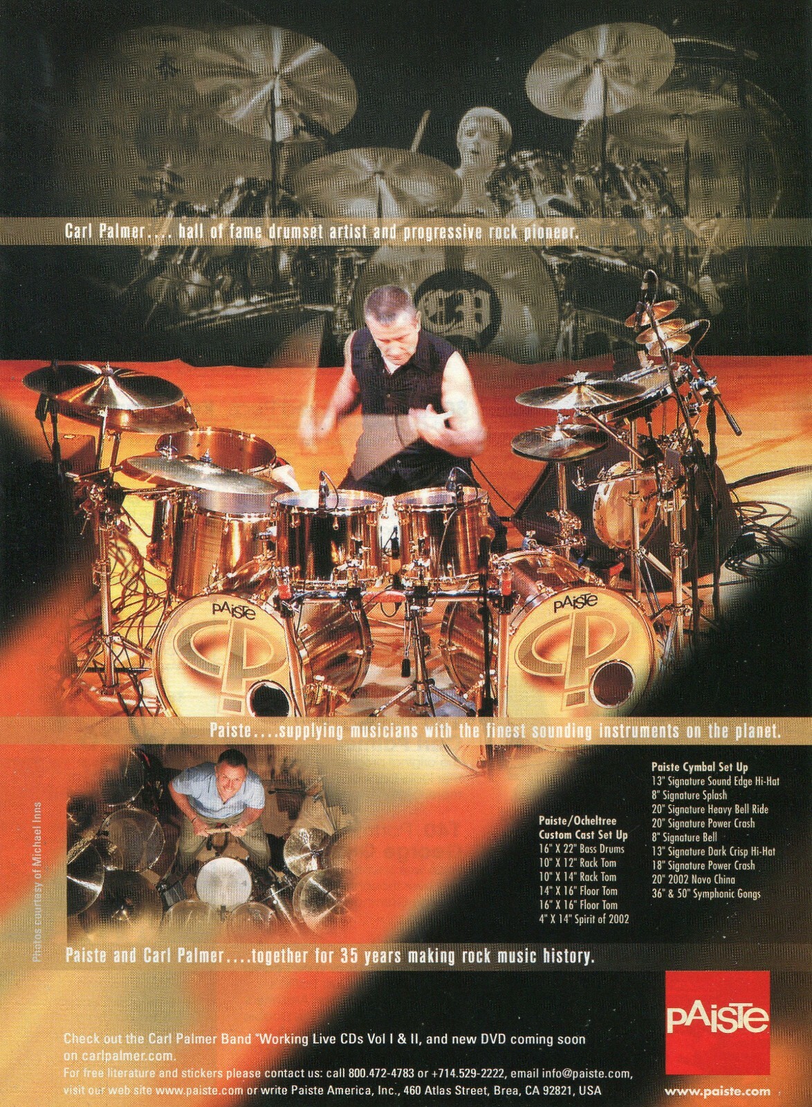 2005 Print Ad of Paiste Drum Cymbal Setup w Carl Palmer | eBay