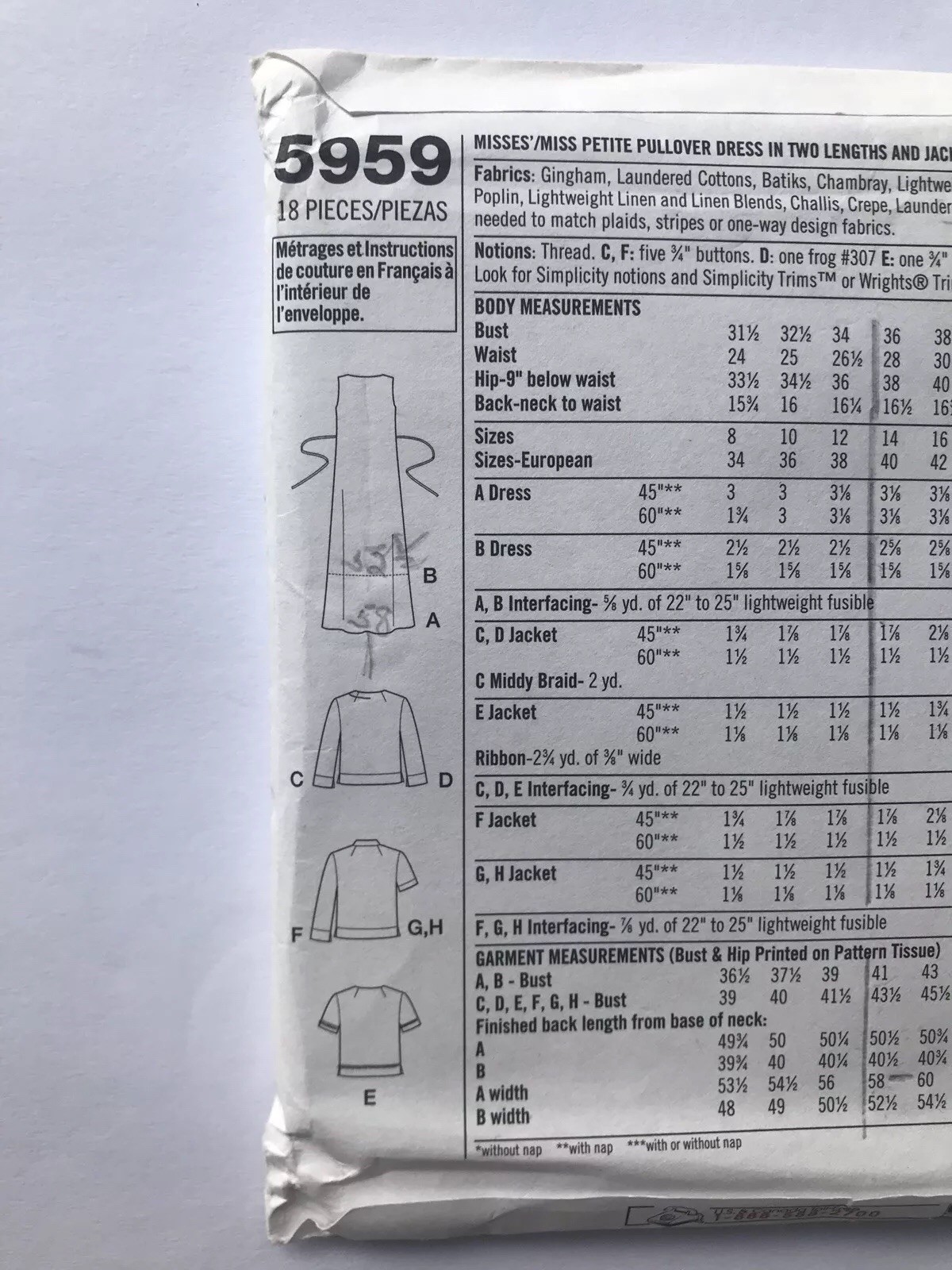 Simplicity Sewing Pattern 5959 Petite Pullover Dress and Jacket Women's ...