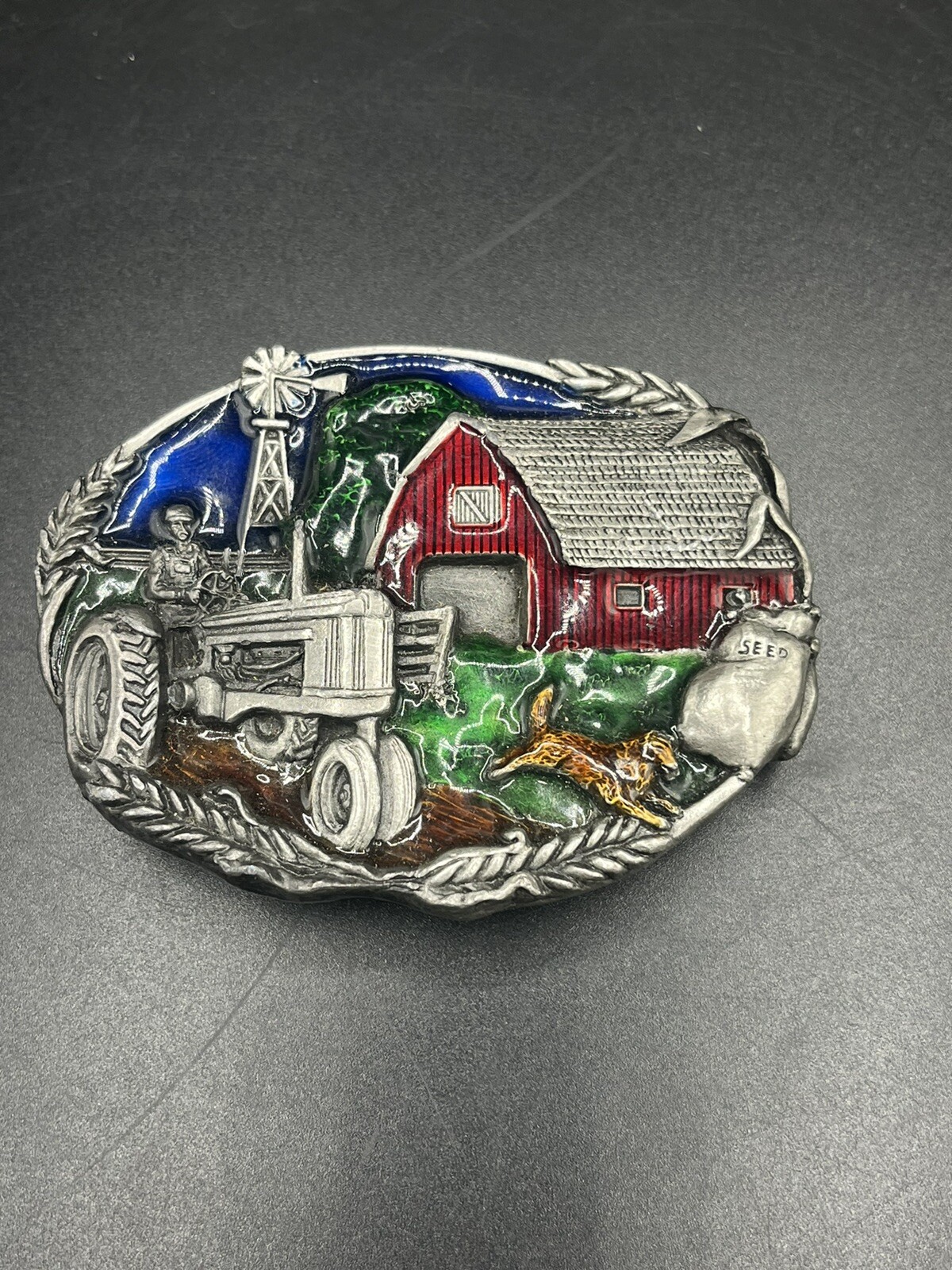 1981 VINTAGE BERGAMOT SOLID BRASS Farming Belt Buckle - Gem