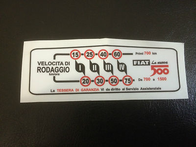 New Fiat 500 F/L/R Velocita Di Rodaggio Running in Warning Sticker ...