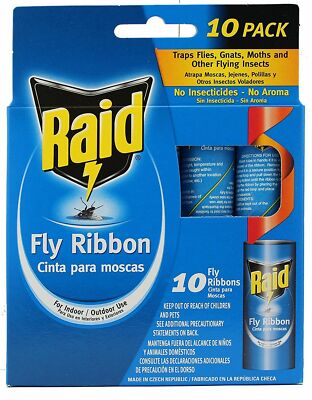 RAID Fly Ribbon Flying Insect Glue Strip Bug Trap 10 Ribbons Fly Killer ...