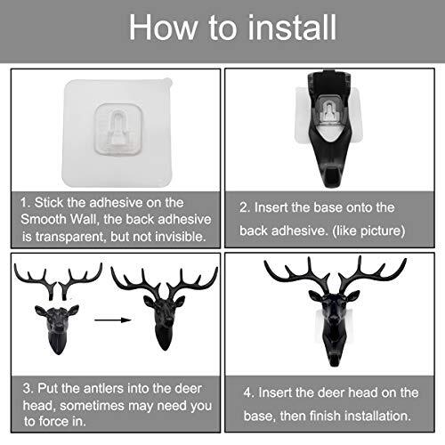 Sipery 2Pcs Deer Head Hooks Self Adhesive Deer Antler Hooks Hanger ...