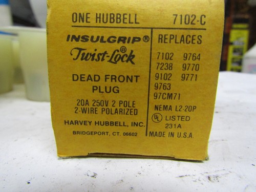 Hubbell 7102-c Insulgrip Twist-lock Dead Front Plug 20a 250v for sale ...