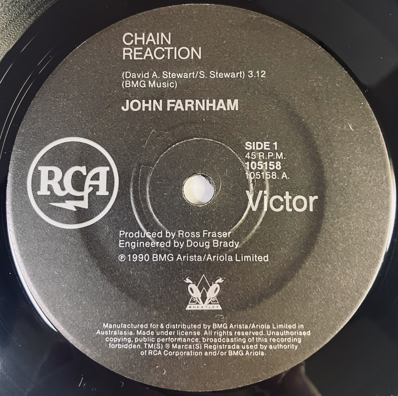 John Farnham Chain Reaction Vinyl Record 7” 45 RPM 105158 RCA Records ...