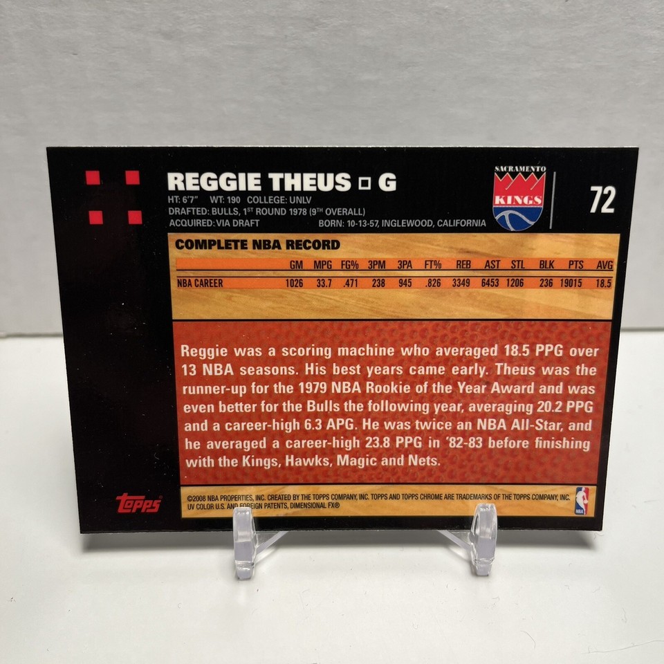 2007-08 Topps Chrome Sacramento Kigs Basketball Card #72 Reggie Theus ...