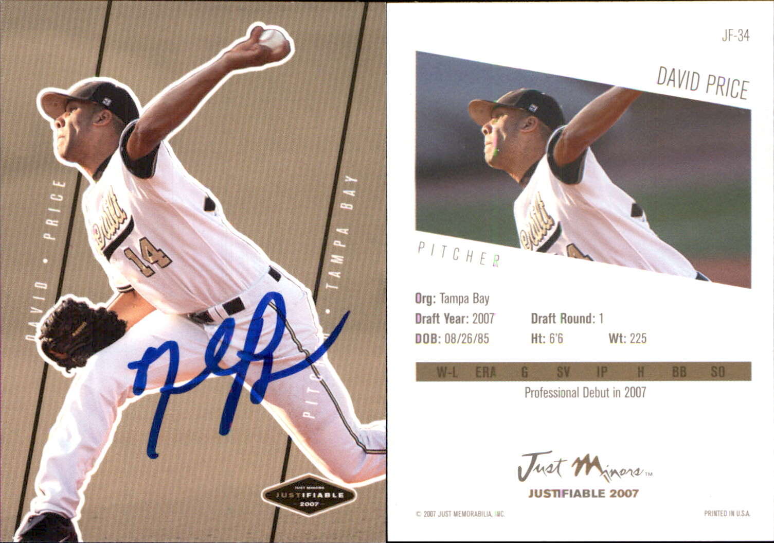 David Price Signed 2007 Justifiable #JF-34 RC Card Devil Rays Auto AU ...