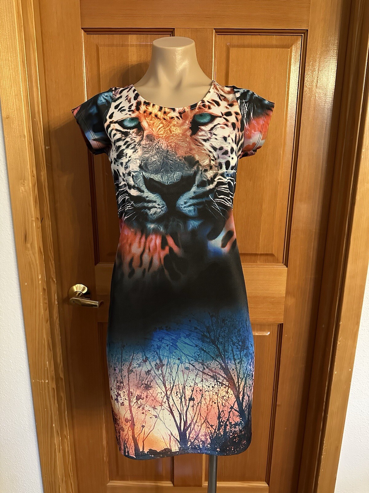 Y2K Body Con Dress Tiger Face Graphic Mini Keyhole … - Gem