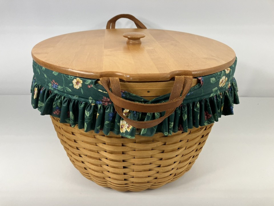 Longaberger Round Hostess Corn Basket Wood Lit Double Handles Liner 17 ...