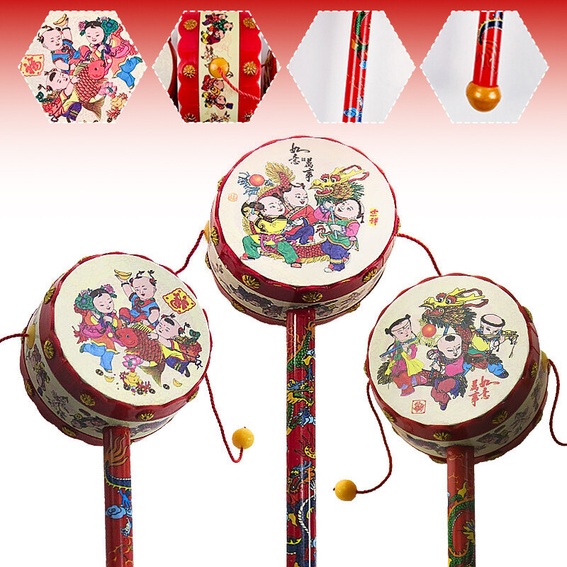 Chinese Traditional Baby Hand Rattle Cartoon Spin Toy Rattle Drum Gift ...