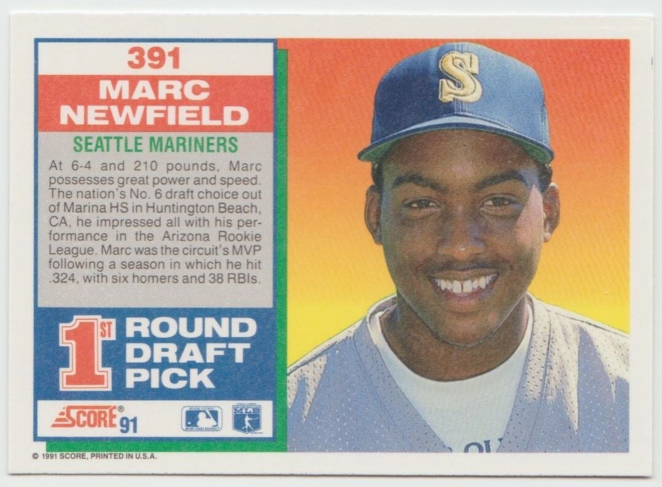 1991 Score Baseball #391 Marc Newfield RC - Seattle Mariners | eBay