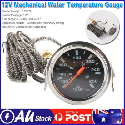 2" 52mm Mechanical Pointer Black Face +Sensor Water Temp Temperature ...