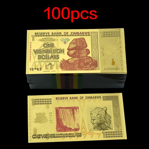 100pcs Zimbabwe One Vigintillion Dollars Gold Banknotes Africa Cheetah ...