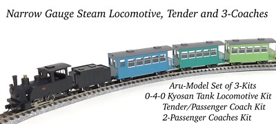 HOn30/HOe Aru-Model Narrow Gauge Steam Locomotive/Tender/3 Coaches Set ...