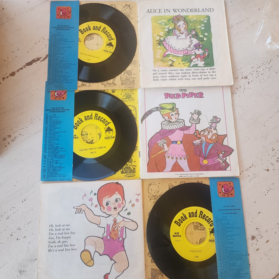 VTG Peter Pan Records 45 RPM Record/Books Lot of 3 Pied Piper,Pinocchio ...