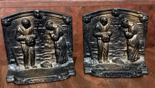 Antique Cast Iron/ Bookends The Angelus A Call to Prayer- Man and Woman ...