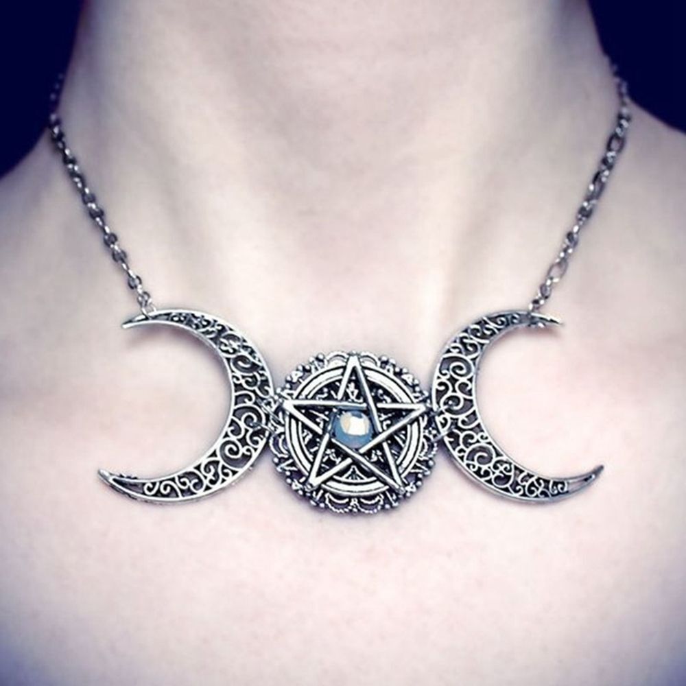 Crystal Pagan Jewelry Pentagram Pendant Pentacle Triple Moon Necklace ...