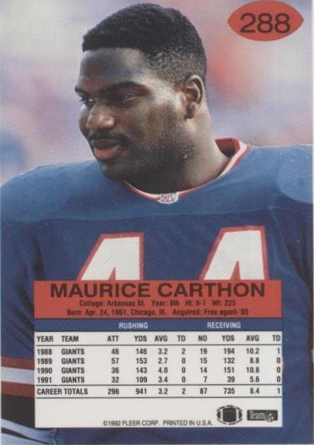 1992 Fleer Maurice Carthon #288 for sale | eBay