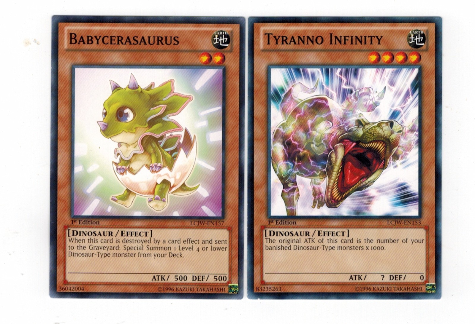 Babycerasaurus 1st Lcjw + Tyranno Infinity 1st Lcjw Mint set YUGIOh | eBay