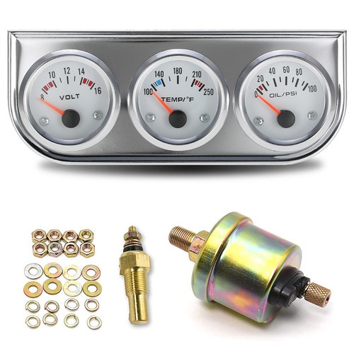 2" Chrome Car Meter Auto Triple Gauge Kit Oil Pressure/Volt/Water Gauge ...