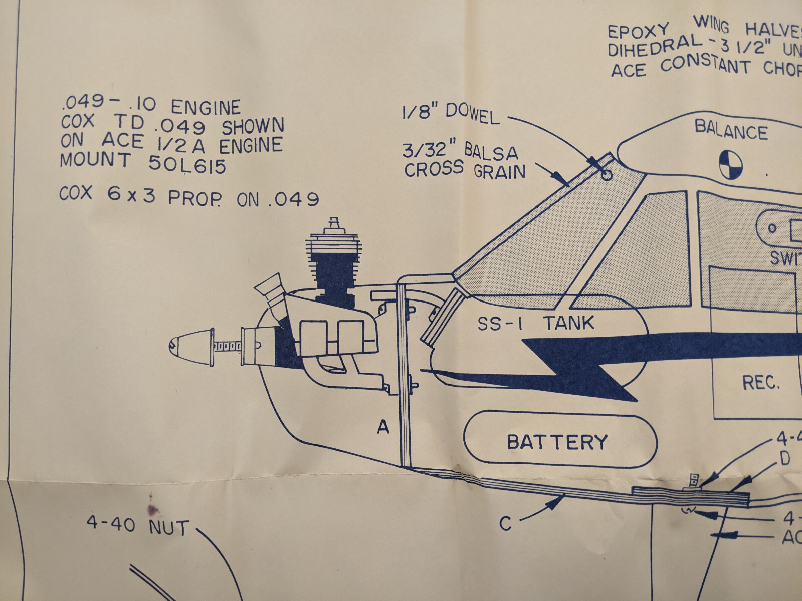 RC Modeller Simple Cub Plan 946 Fuselage ONLY Cox .049 Motor Vintage ...