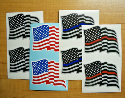 8x American Flag Hard Hat Stickers | Wavy Flags Police Firefighter ...