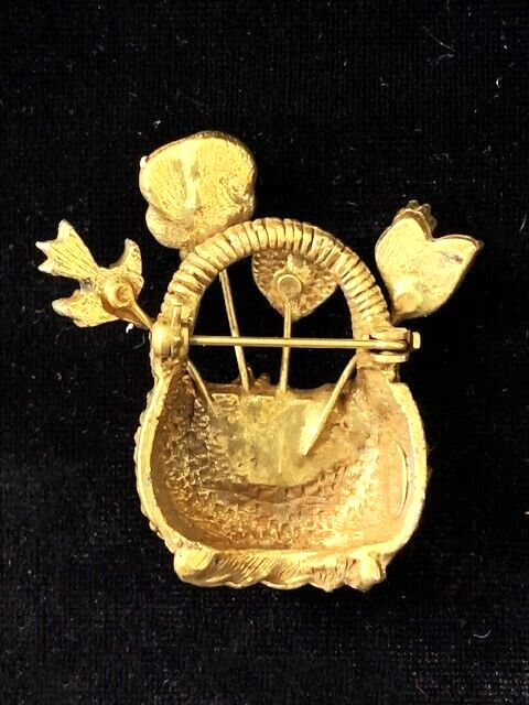 Vintage Signed GOLDETTE NANTUCKET BASKET FLOWER HEART BEE Gold Tone Pin ...