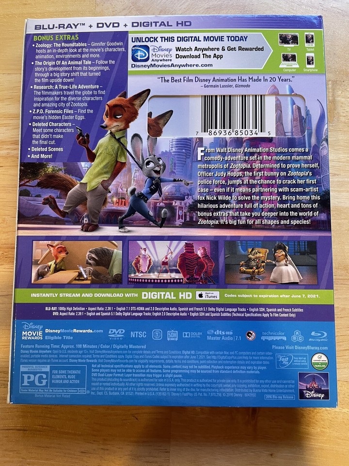 Disney Zootopia Blu-ray + DVD + Digital Download - Family Entertainment ...