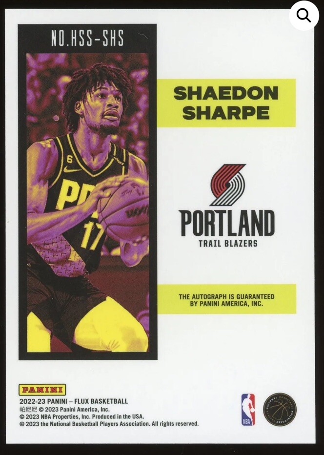 Shaedon Sharpe Signed 2023 Panini Flux Hot Stock Signatures RC (Panini ...