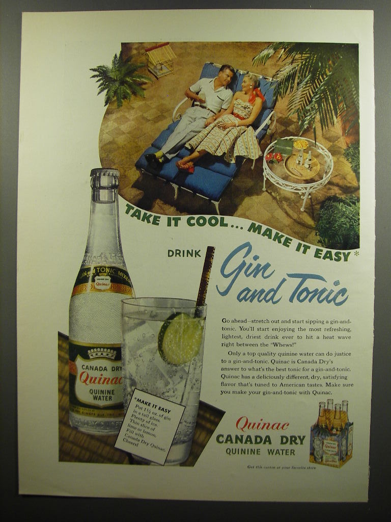 1952 Canada Dry Quinac Quinine Water Ad - Take it cool.. make it easy ...
