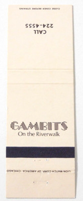 GABBITS ON THE RIVER WALK MATCHBOOK COVER * SAN ANTONIO, TEXAS * 1981 ...