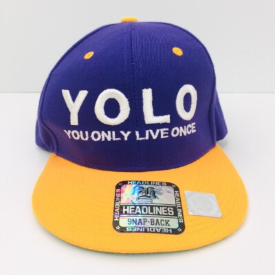 YOLO Hat Cap Snap Back Purple Embroidered Adjustable Mens You Only Live ...
