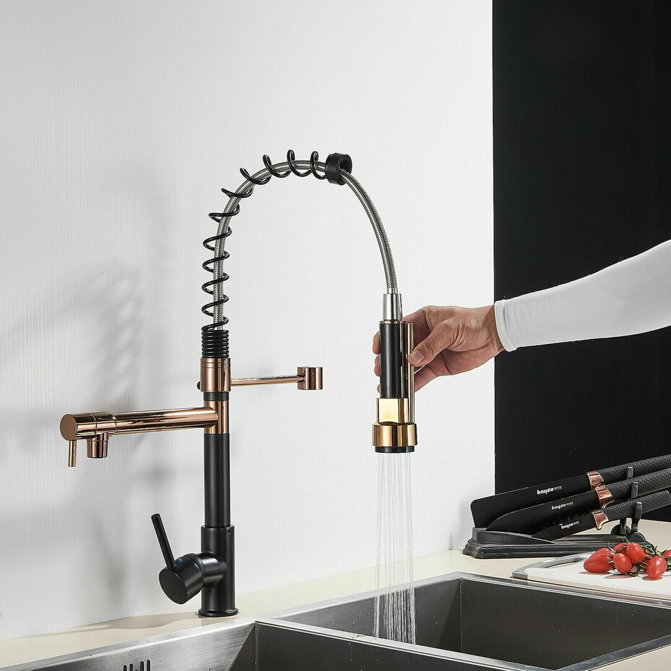 Kitchen Sink Spring Faucet With Pull Out Sprayer High Arc Swivel Spout ...