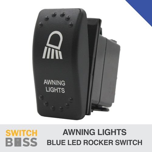 Awning Lights LASER ETCHED Rocker Switch - Blue LED 12v 24v Toggle On ...