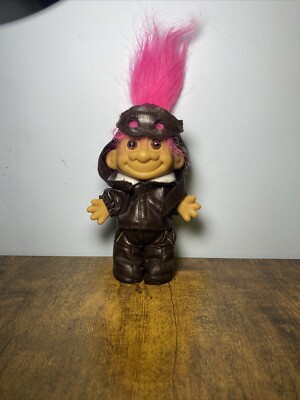 Russ Troll Doll Aviator Pilot Biker Outfit Pink Hair 5" Tall Vintage | eBay
