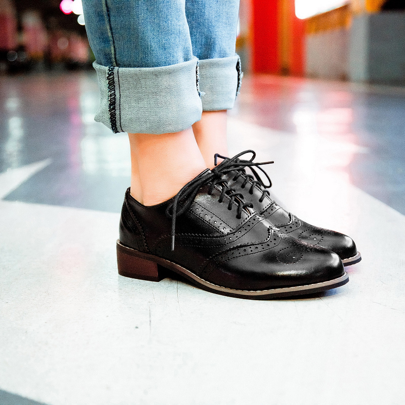 Retro Stylish Girls Brogues Lace Up College Oxford Women Colores Low ...