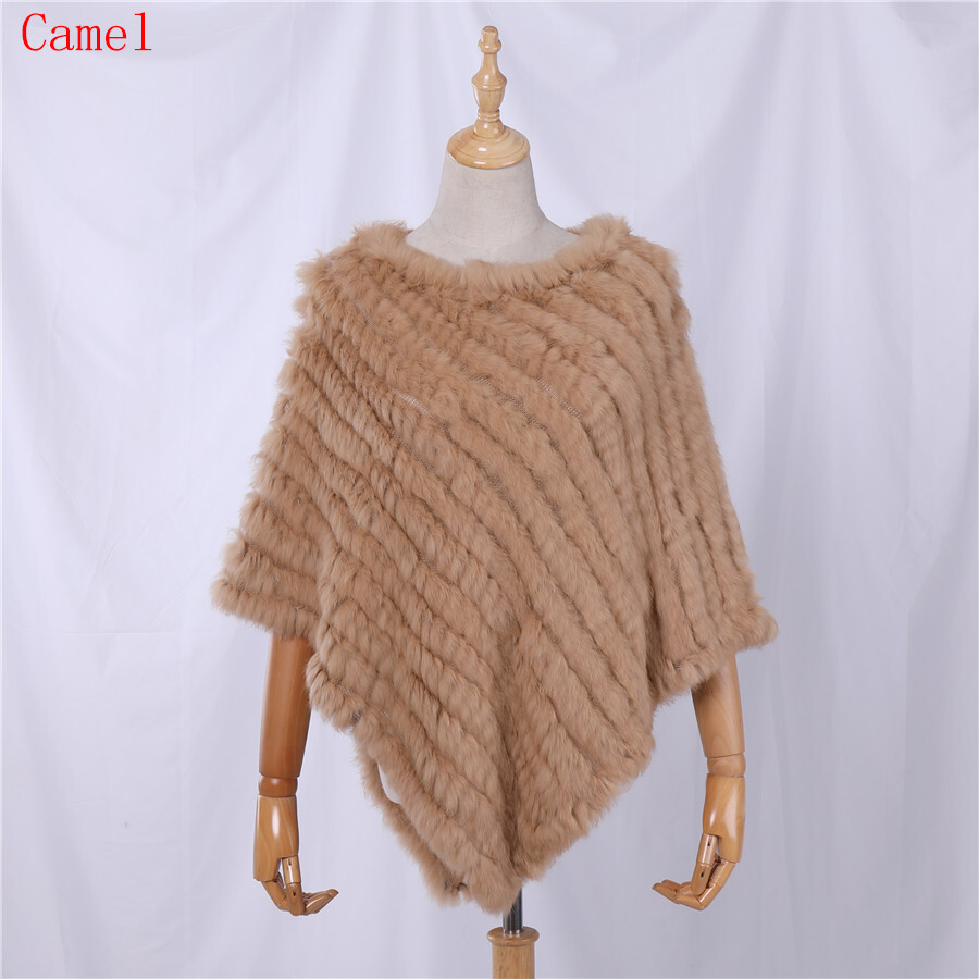 Lady Real Rabbit Fur Poncho Women Fashion Knitted Shawl Natural Fur Top ...